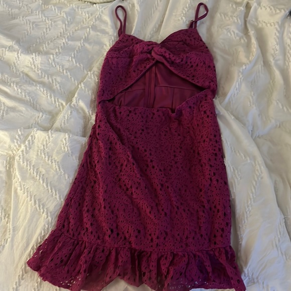 Dresses | Pink Dress With Lace Design And Ruffle Bottom | Poshmark